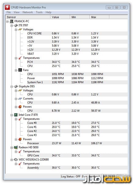 دمای قطعات کامپیوتر خود را با HWMonitor Pro چک کنید + دانلود - سخت افزار مگ