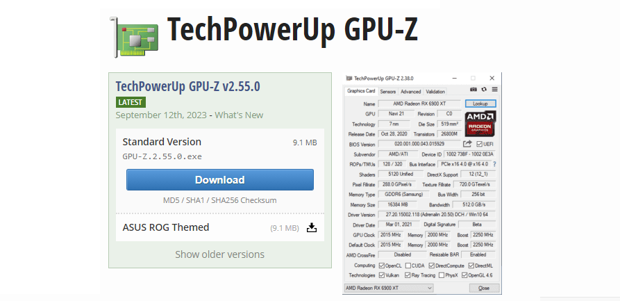 به روزرسانی GPU-Z 2.55.0 پشتیبانی از AMD Radeon RX 7800XT، RX 7700XT و ...